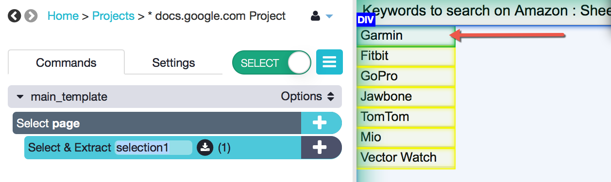 Google sheet as a list of keywords to scrape – ParseHub Help Center